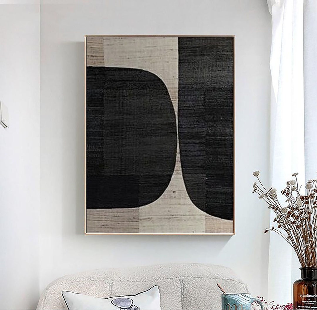 Large Black Wabi Sabi Minimalist Wall Art Black Beige Abstract Painting Canvas Boho Textured ...