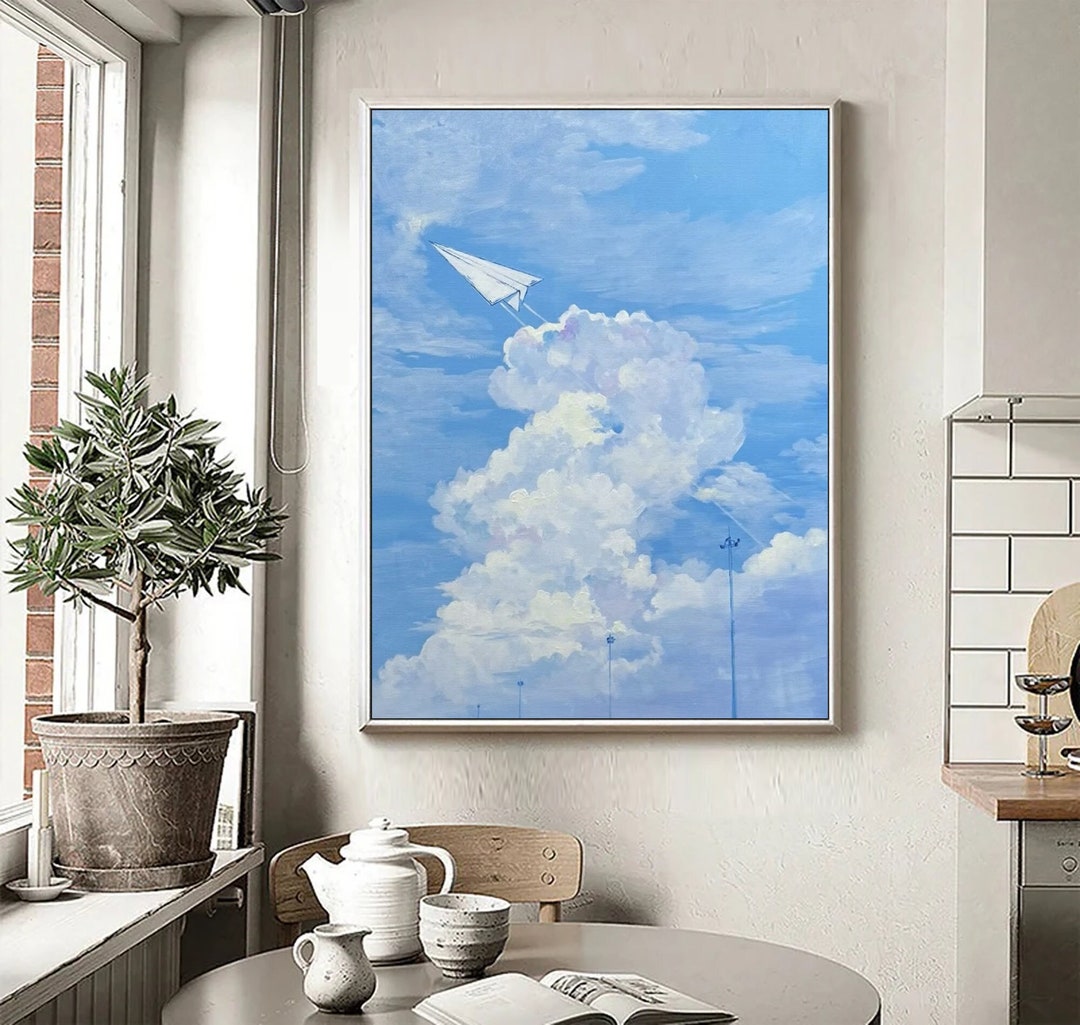 Original Blue Sky and White Cloud Painting Canvas Blue Sky Painting ...