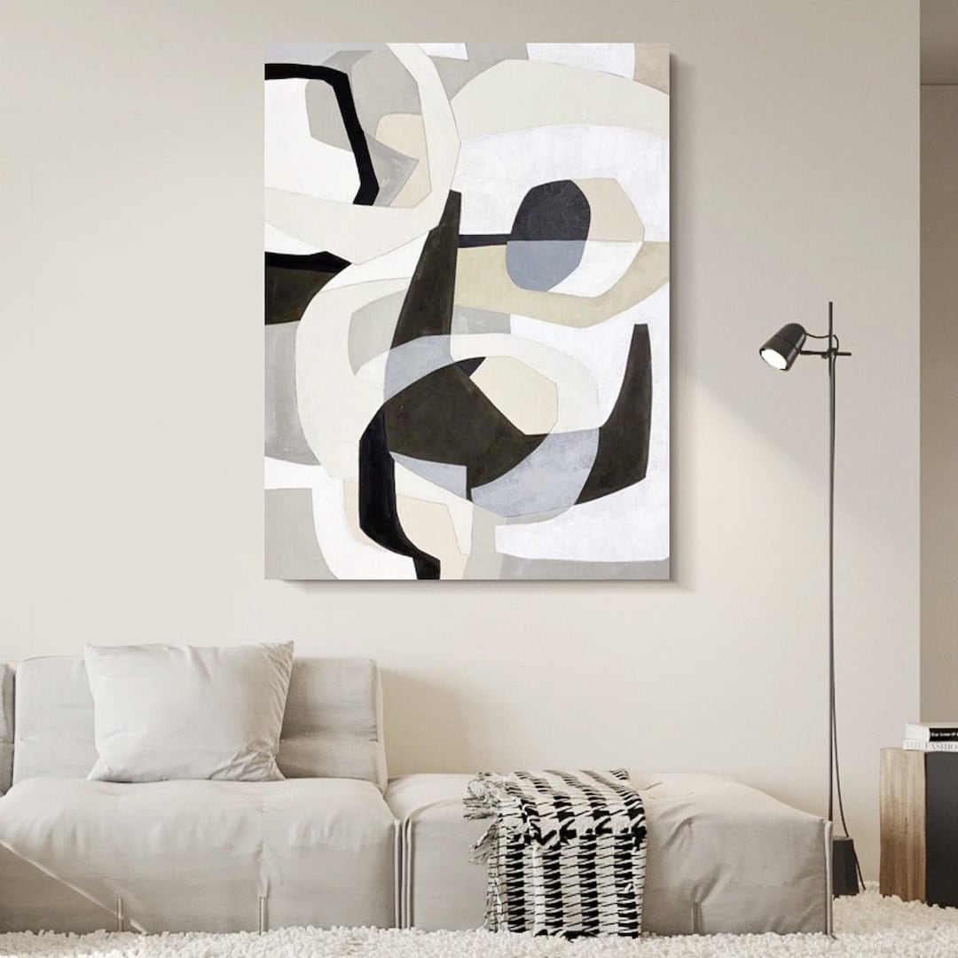 Original Abstract Painting on Canvas Black and White Wall Art ...