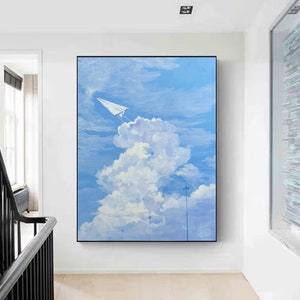 Original Blue Sky and White Cloud Painting Canvas Blue Sky Painting ...
