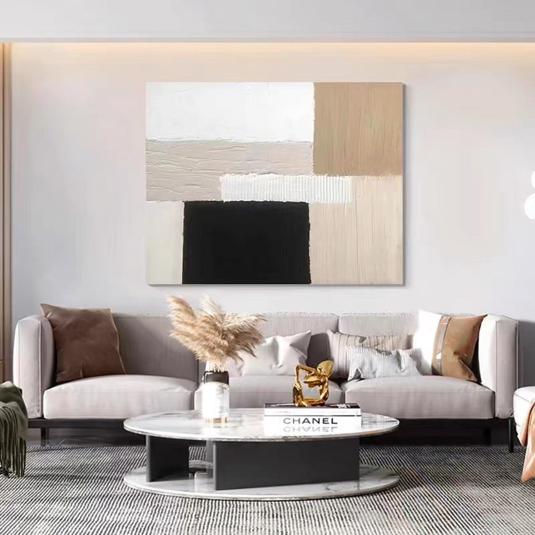 Beige and White Abstract Painting Biege White Texture Wall Art ...