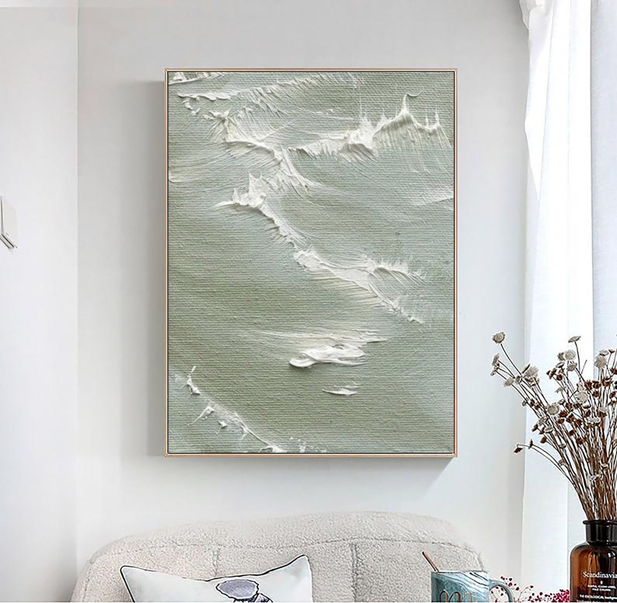 Large Ocean Oil Painting Canvas Green Sea Landscape Painting White Wave ...