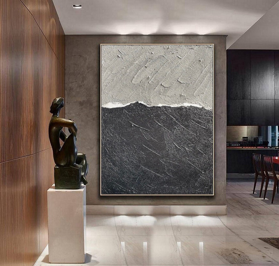 Large Original Black Gray Abstract Painting Balck Gray Textured Wall ...