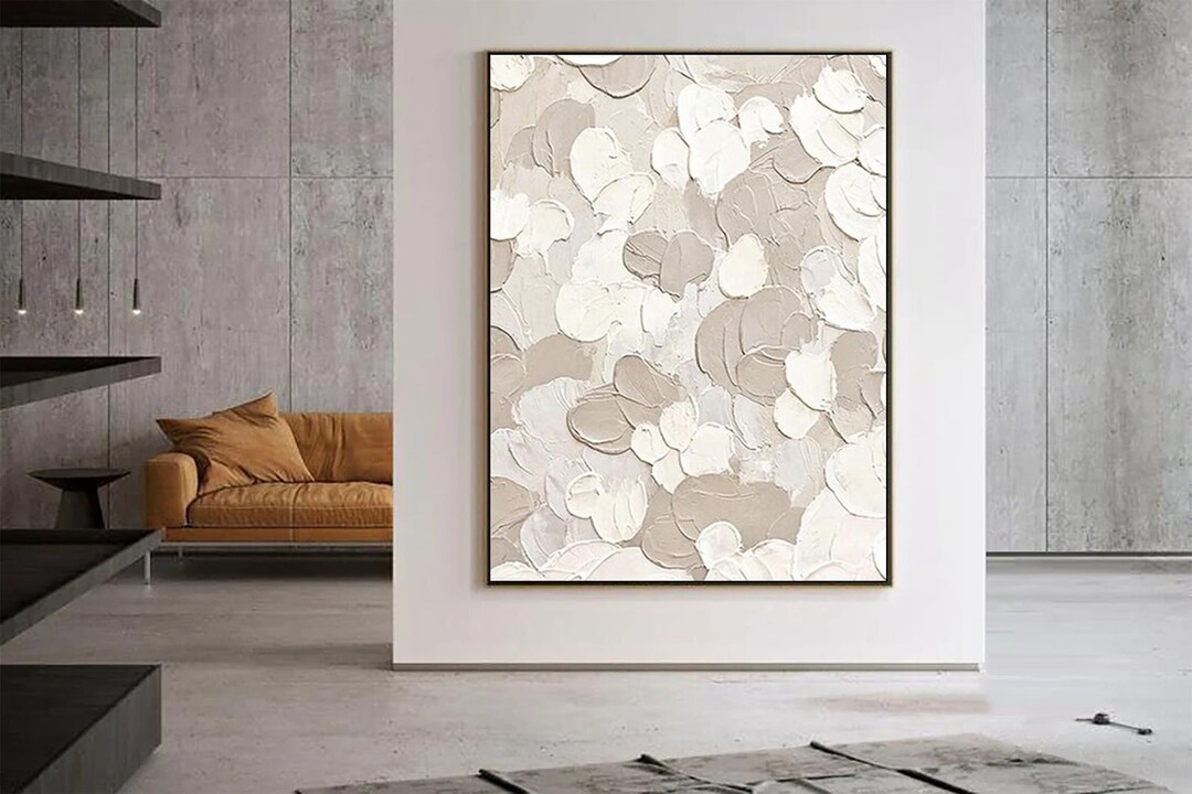 Large Original Beige White Abstract Painting White 3d Textured Wall Art ...