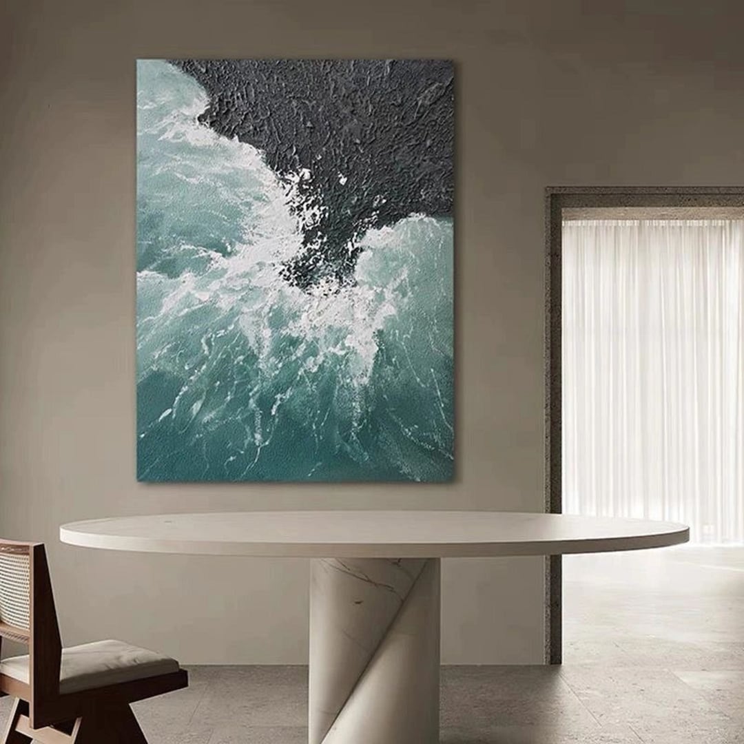 Original Blue Ocean Abstract Painting,blue Sea Abstract Painting,white ...