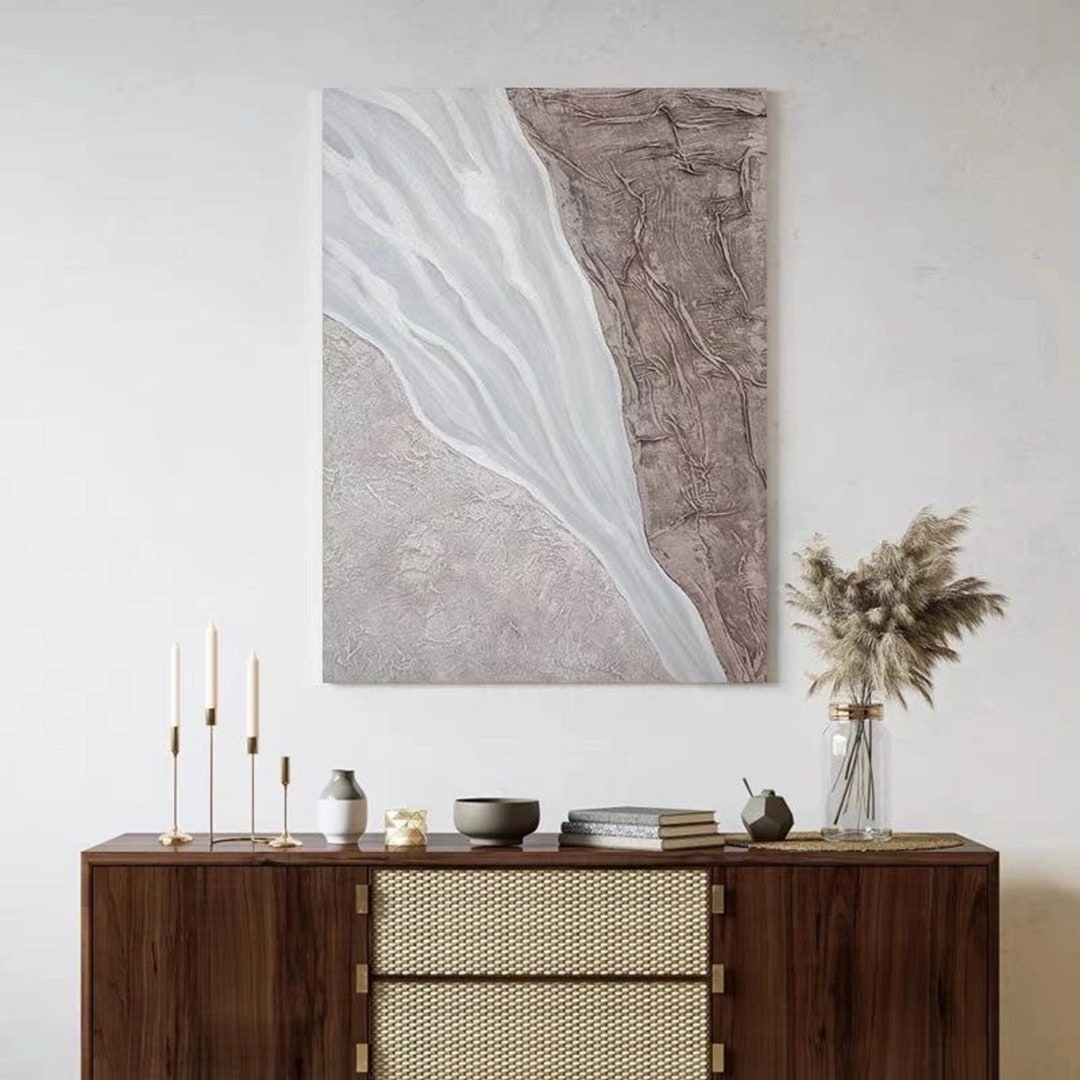 Beige and White Abstract Painting,beige White Wall Art,white Texture ...