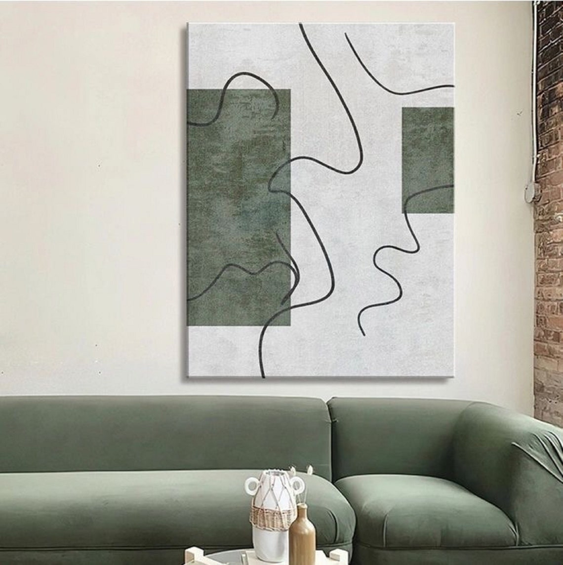 White Abstract Painting Large Abstract Painting Green Abstract - Etsy