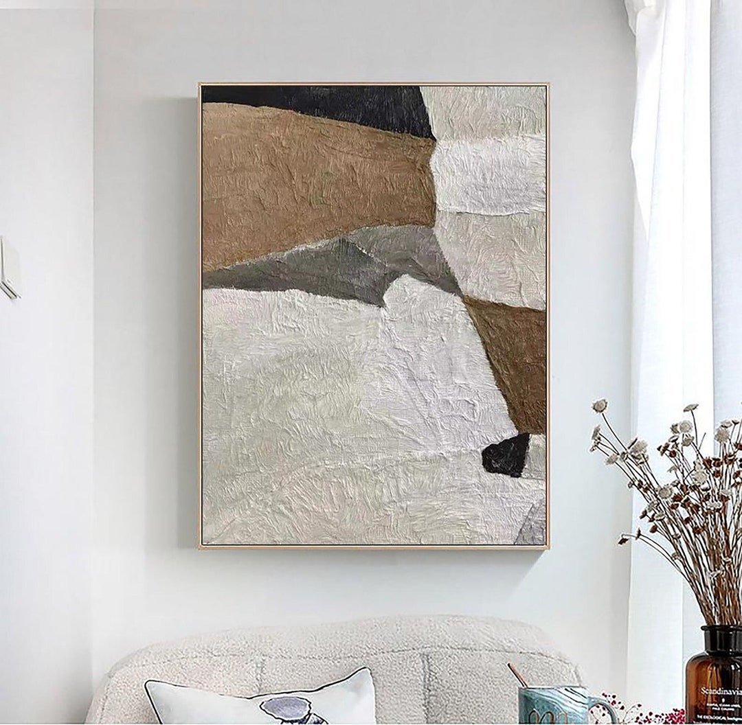 Original Beige White Abstract Painting White Minimalist Art White Wall ...