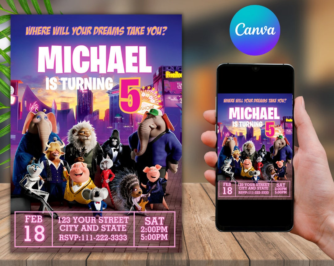 Sing Movie 2 Birthday Invitation Sing Movie 2 Invitation, Personalized ...