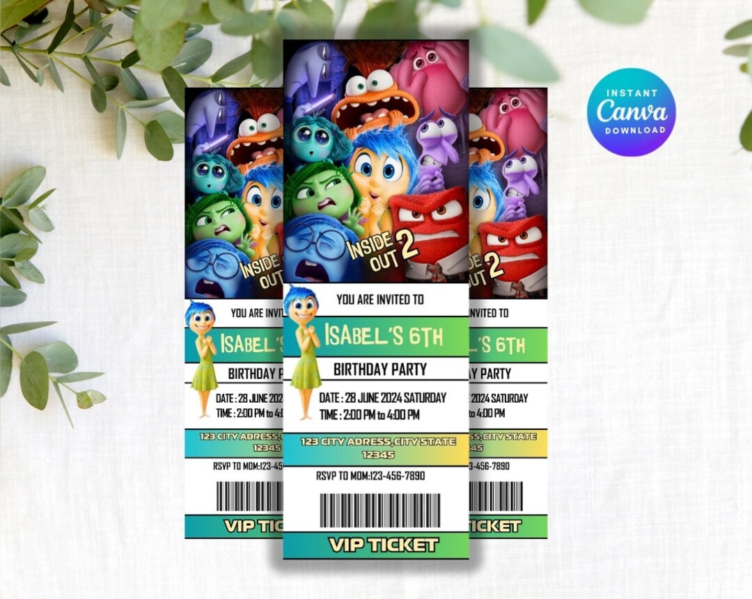Inside Out 2 Birthday Invitation Inside Out Movie Ticket Invite Inside ...