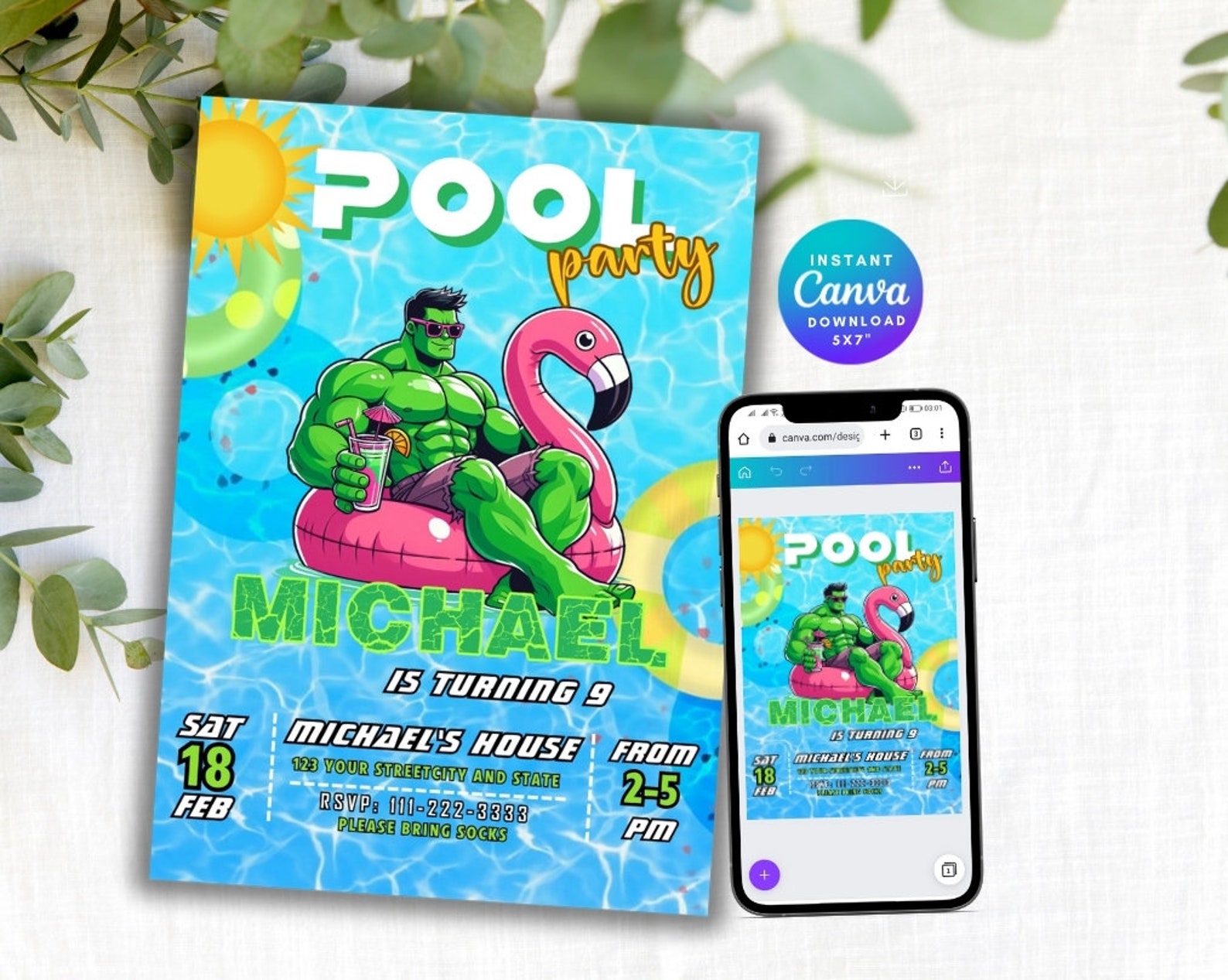 Hulk Birthday Invitation , Hulk Pool Party, Hulk Pool Invitation ...