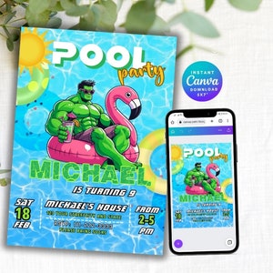 Hulk Birthday Invitation , Hulk Pool Party, Hulk Pool Invitation ...