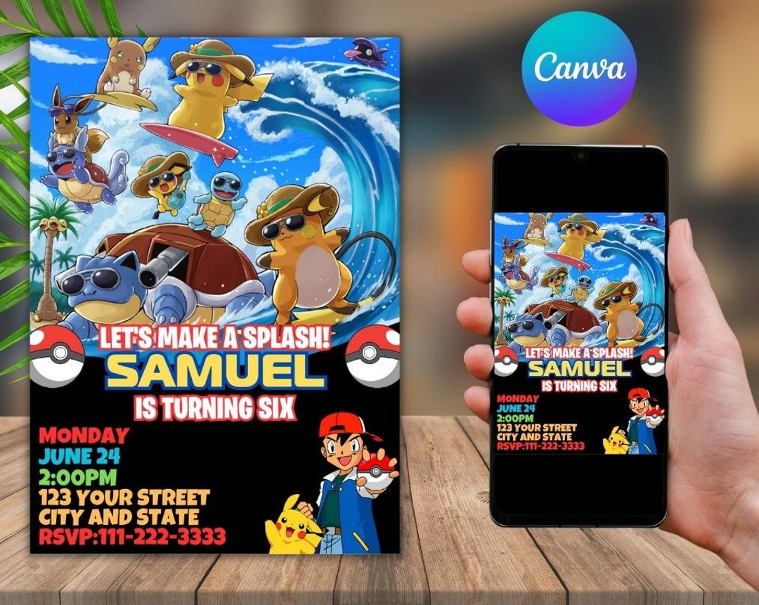 Pokemon Pool Party Birthday Invitation Pikachu Pool Party - Etsy