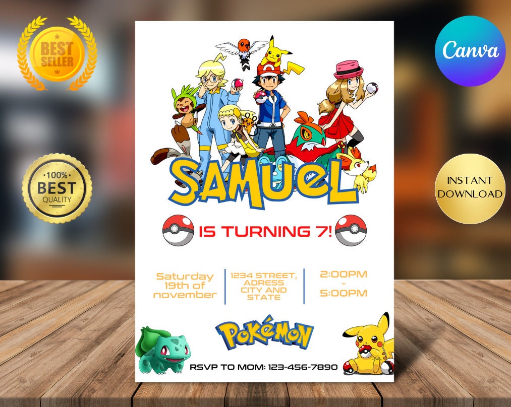 Pokemon Party Invite Pokemon Birthday Invitation Instant Download - Etsy