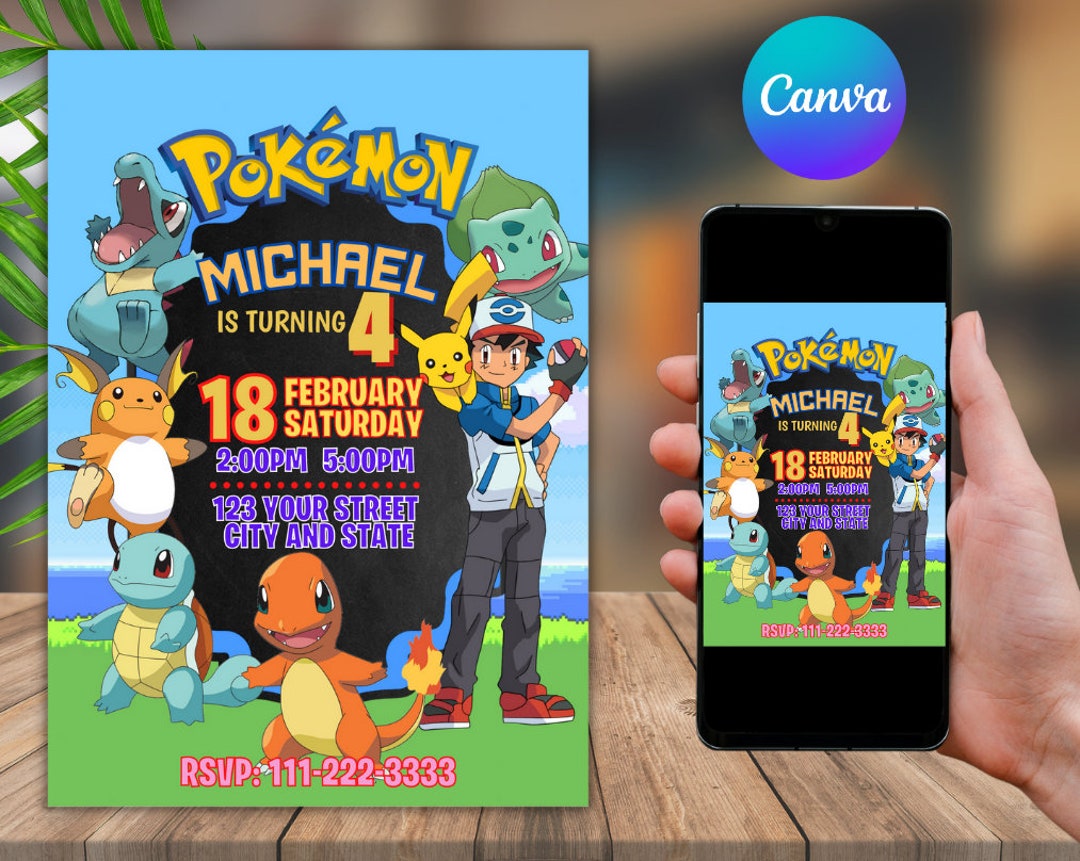 Pokemone Birthday Party Invitation Pikachu Invite Printed or Digital ...