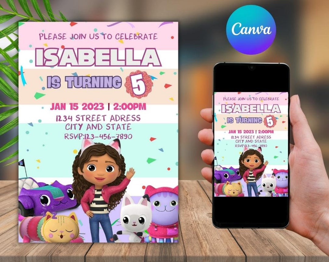Gabby Dollhouse Birthday Invitation Template, Birthday Party ...