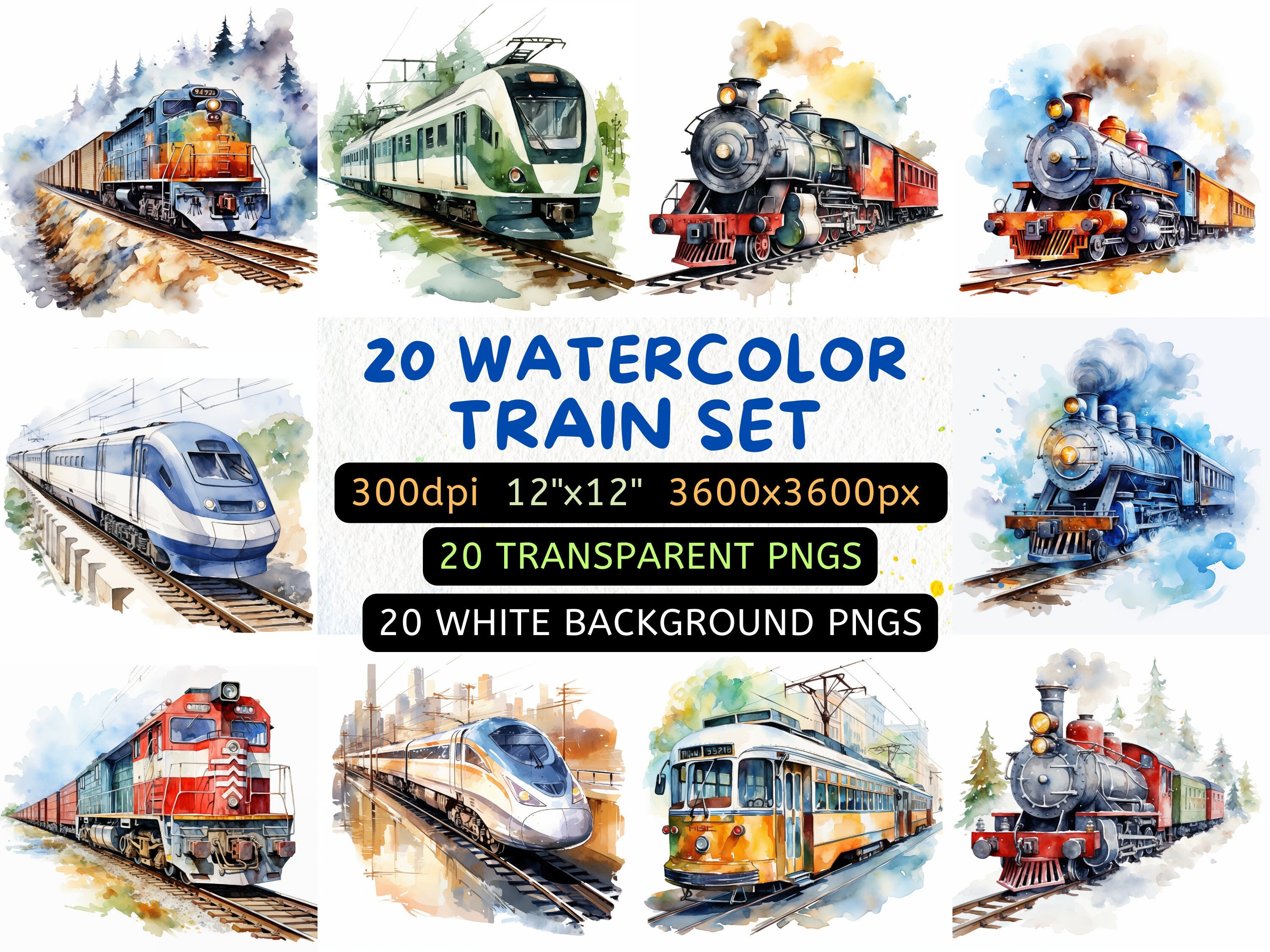 Train Clipart Kids Watercolor Trains Clipart Bundle for Teacher ...