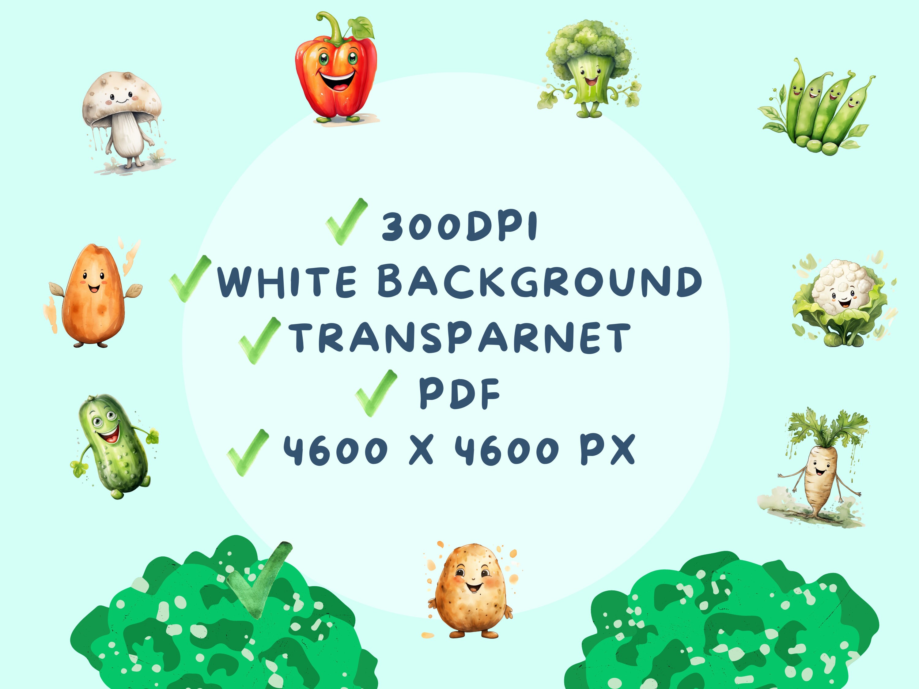 Watercolor Vegetable Clipart Bundle PNG Cute Baby Vegetable Clipart for ...