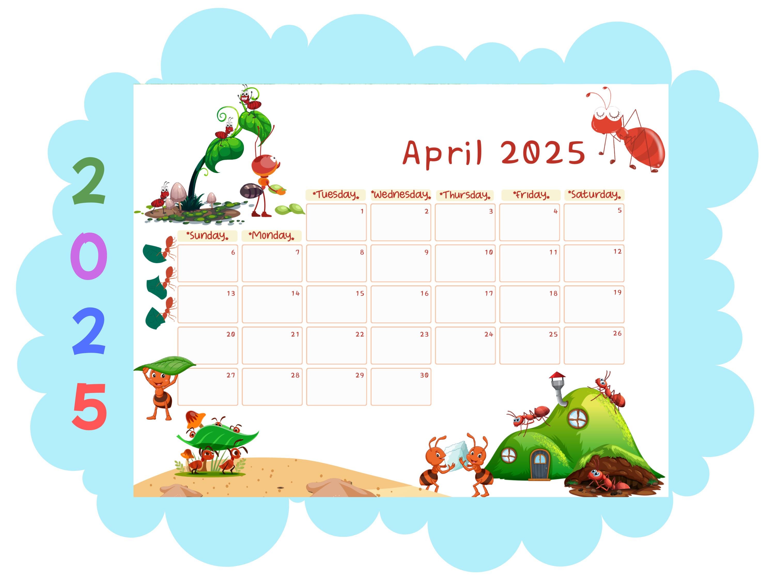 2025 Calendar Printable, Cute Kids Calendar 2025, Wall Calendar for ...