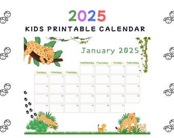 2025 Calendar Printable, Cute Kids Calendar 2025, Wall Calendar PDF ...