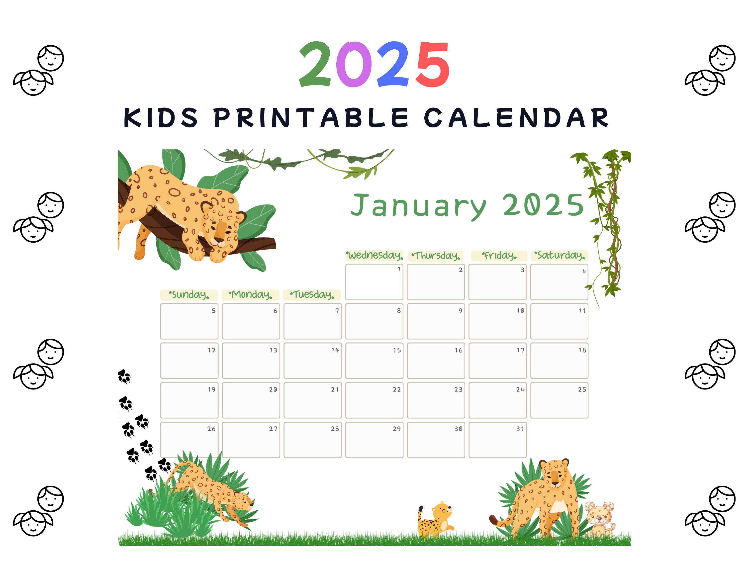 2025 Calendar Printable, Cute Kids Calendar 2025, Wall Calendar for ...