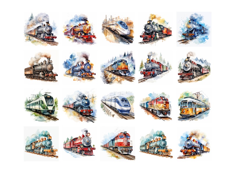 Train Clipart Kids Watercolor Trains Clipart Bundle for Teacher ...