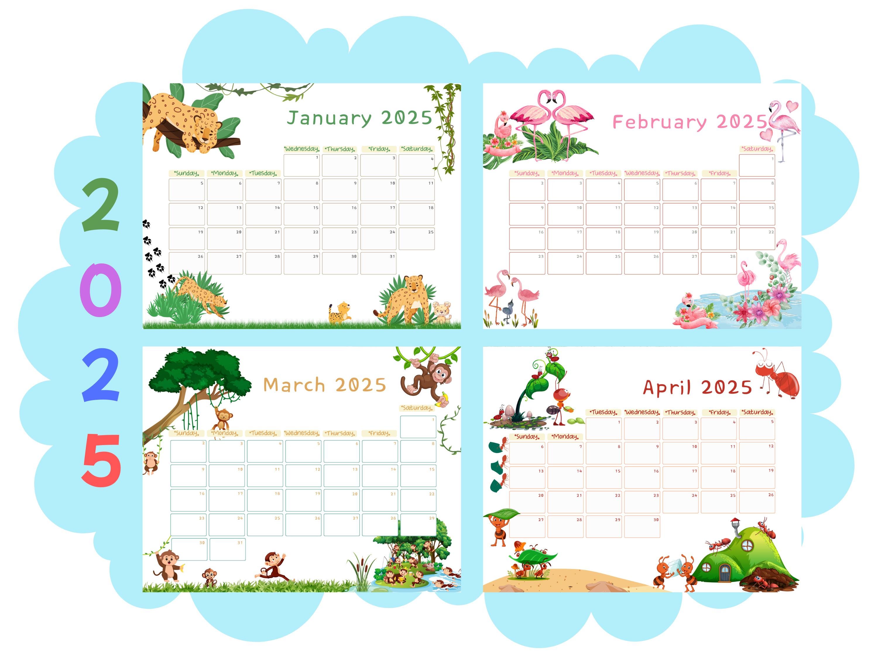2025 Calendar Printable, Cute Kids Calendar 2025, Wall Calendar for ...