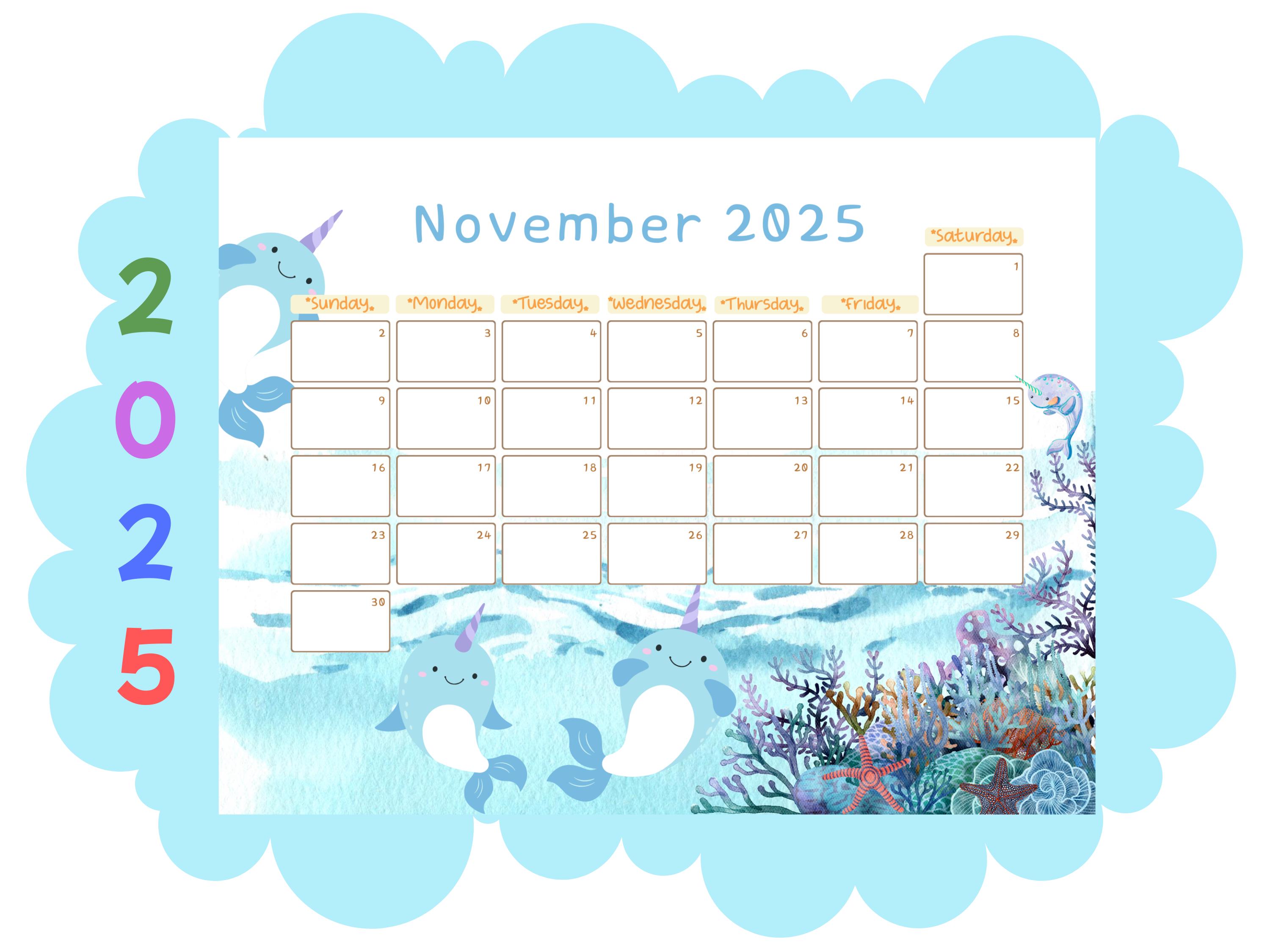 2025 Calendar Printable, Cute Kids Calendar 2025, Wall Calendar for ...