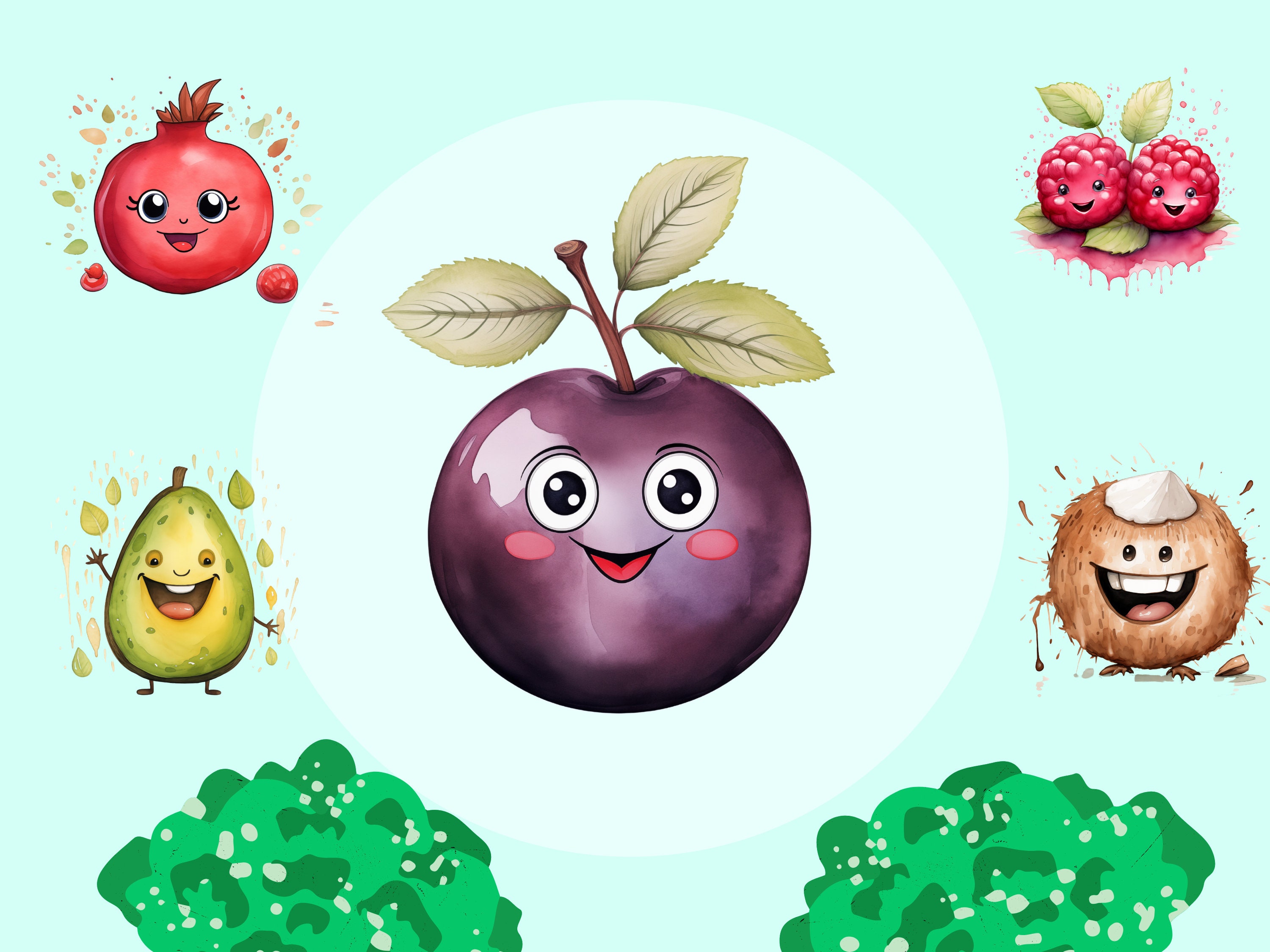 Watercolor Fruits Clipart Bundle Cute Fruits Clipart Fruit PNG Nursery ...