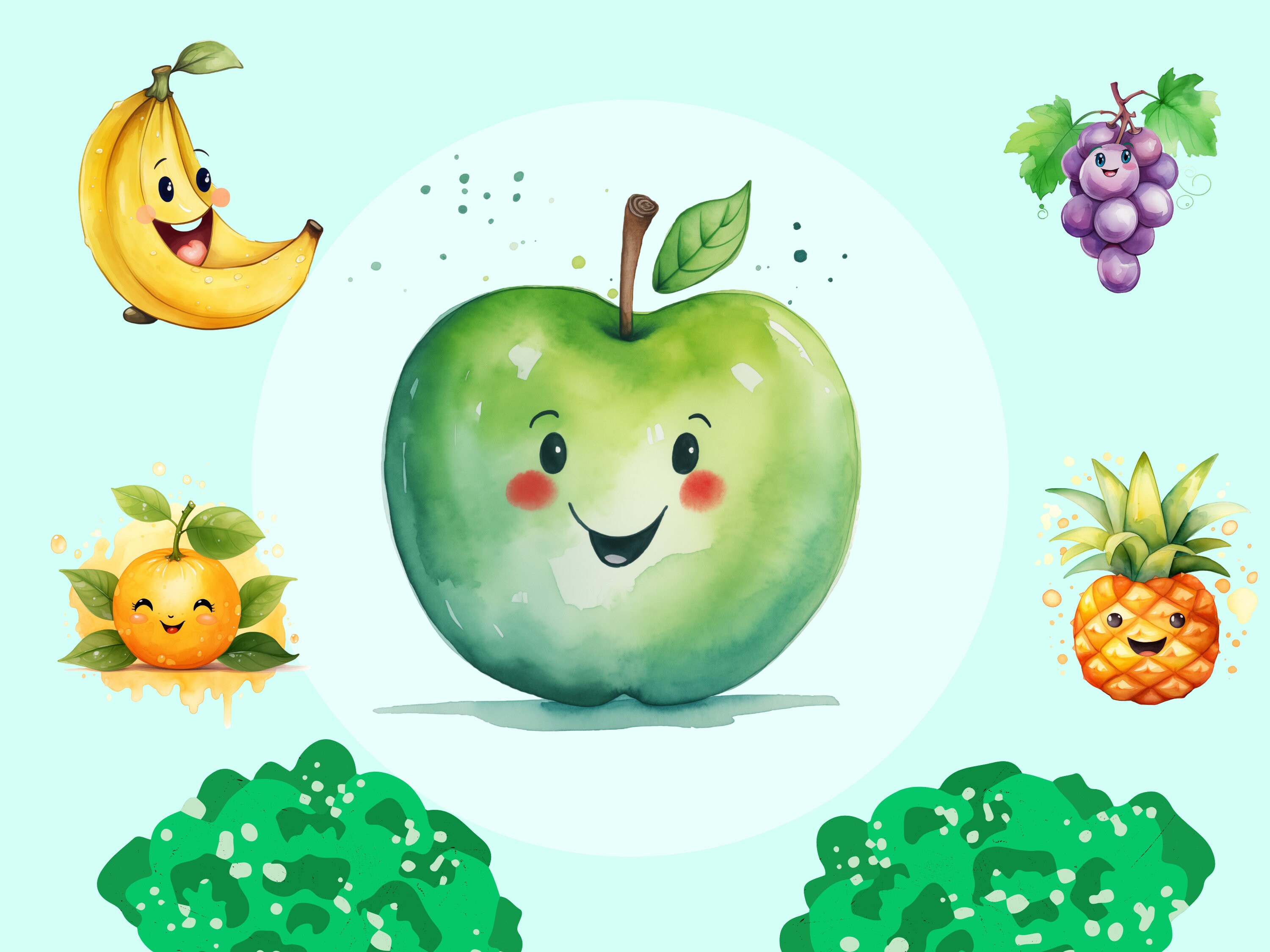 Watercolor Fruits Clipart Bundle Cute Fruits Clipart Fruit PNG Nursery ...