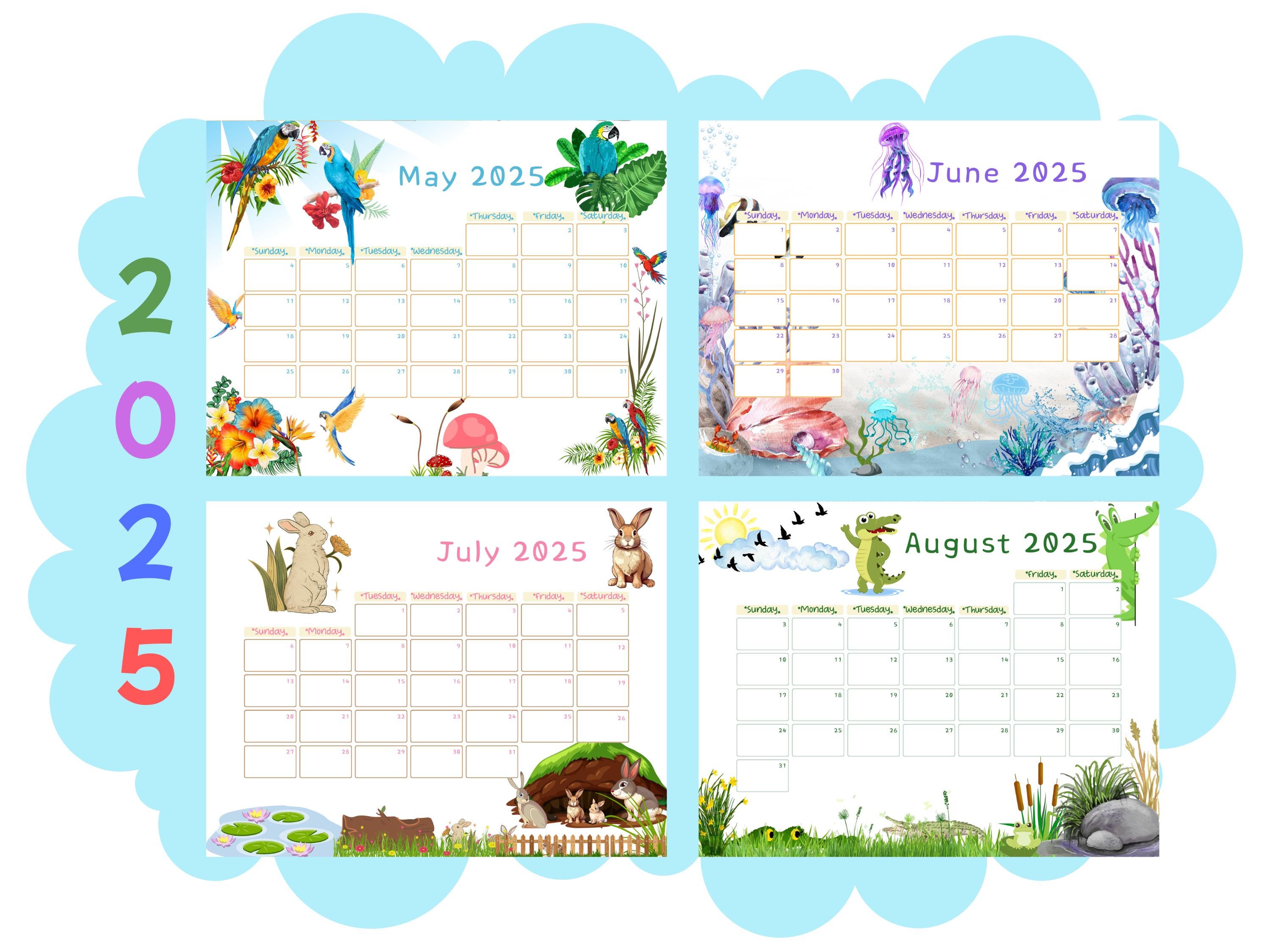 2025 Calendar Printable, Cute Kids Calendar 2025, Wall Calendar for ...