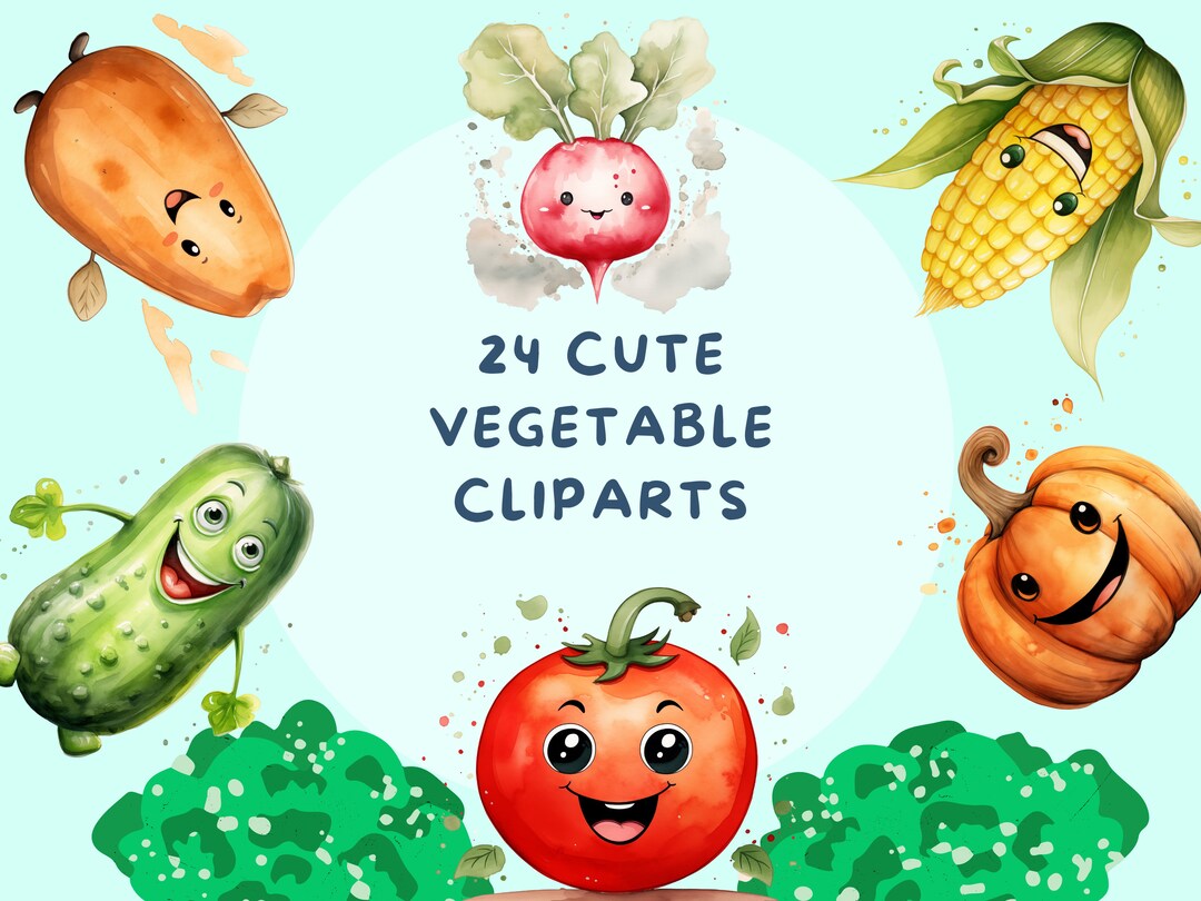 Watercolor Vegetable Clipart Bundle PNG Cute Baby Vegetable Clipart for ...