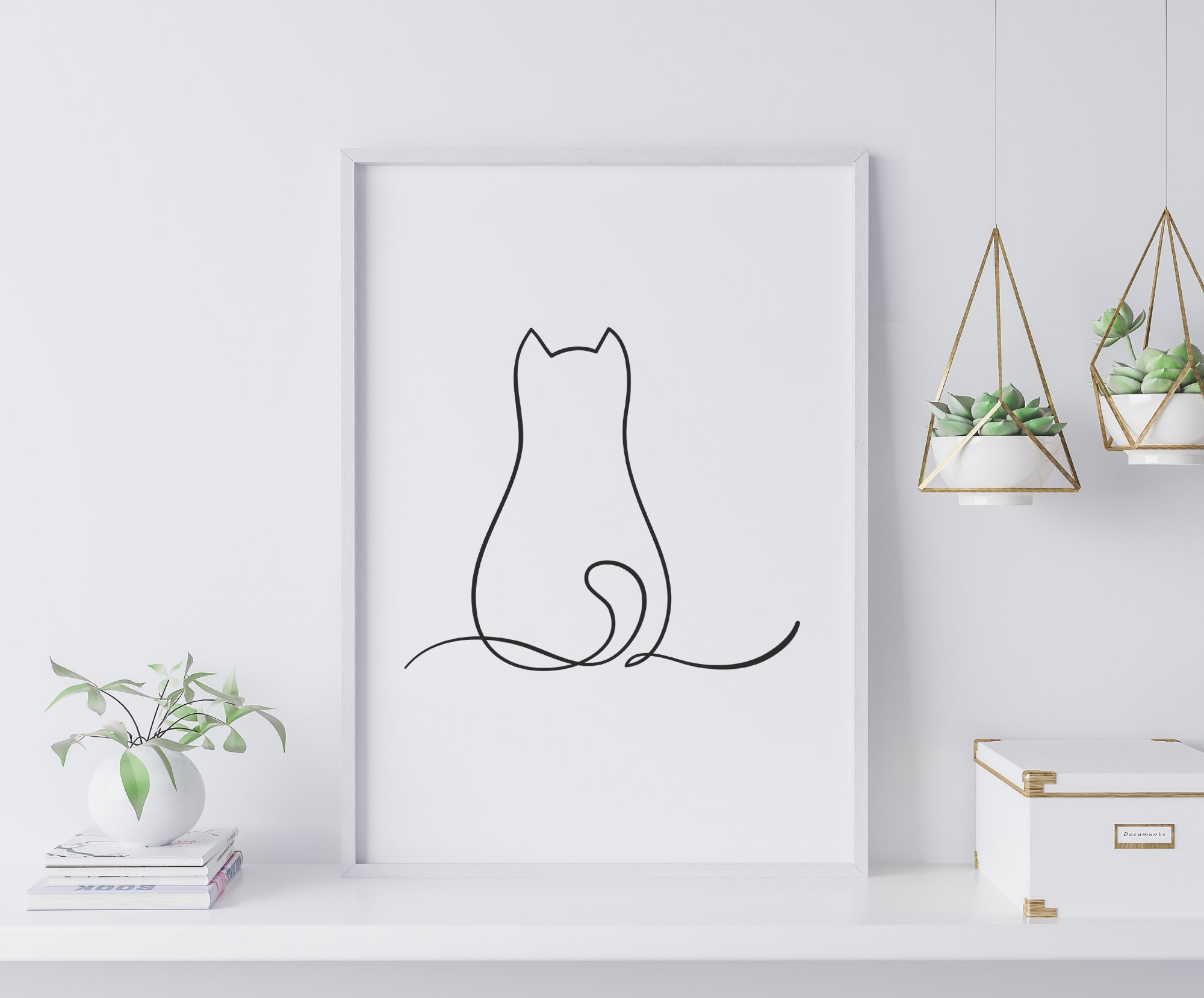 Cat Sitting Line Art Prints, Cat Arts ,art Prints, Cat Art Wall Art ...