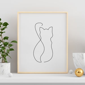 Cat Sitting Line Art Prints, Cat Arts ,art Prints, Cat Art Wall Art ...