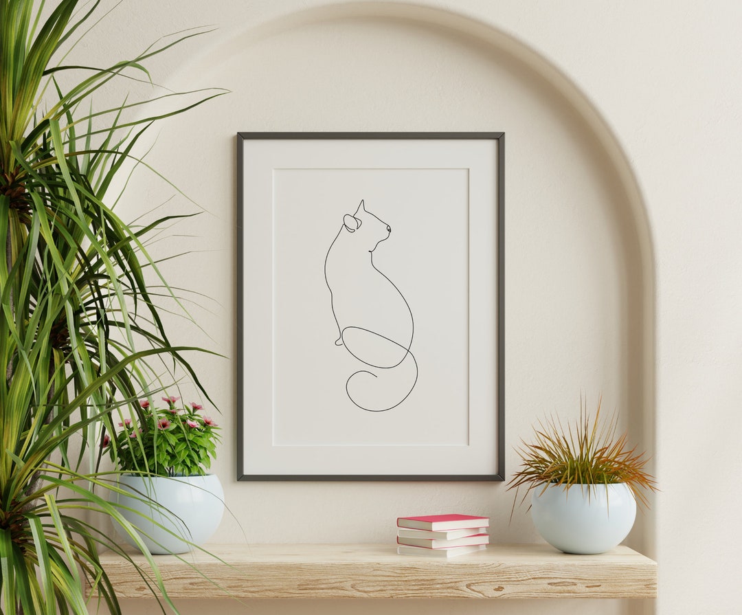 Cat Line Art Prints, Cat Arts ,art Prints, Cat Art Wall Art, Unique ...
