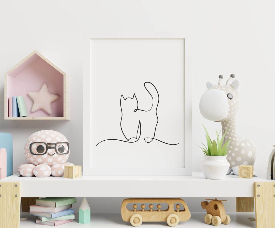 Cat Line Art Prints, Cat Arts ,art Prints, Cat Art Wall Art, Unique ...