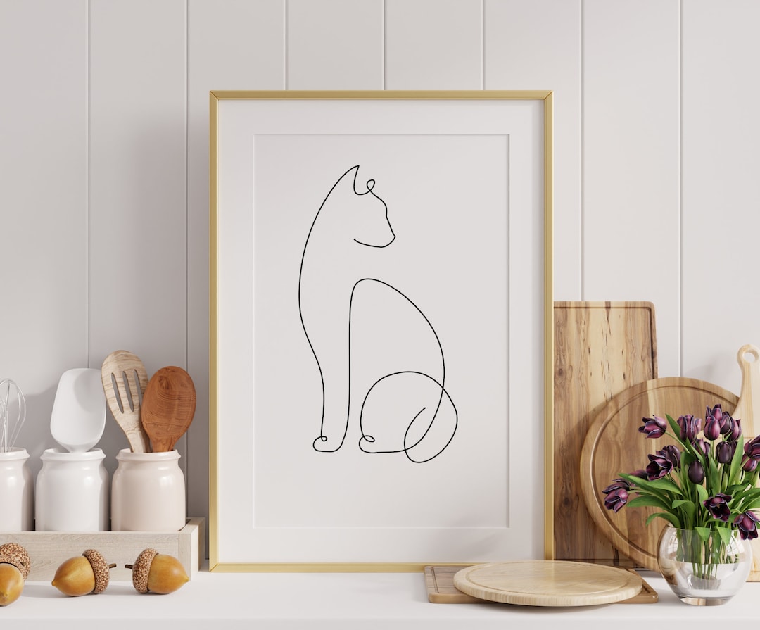 Cat Line Art Prints, Cat Arts ,art Prints, Cat Art Wall Art, Unique ...