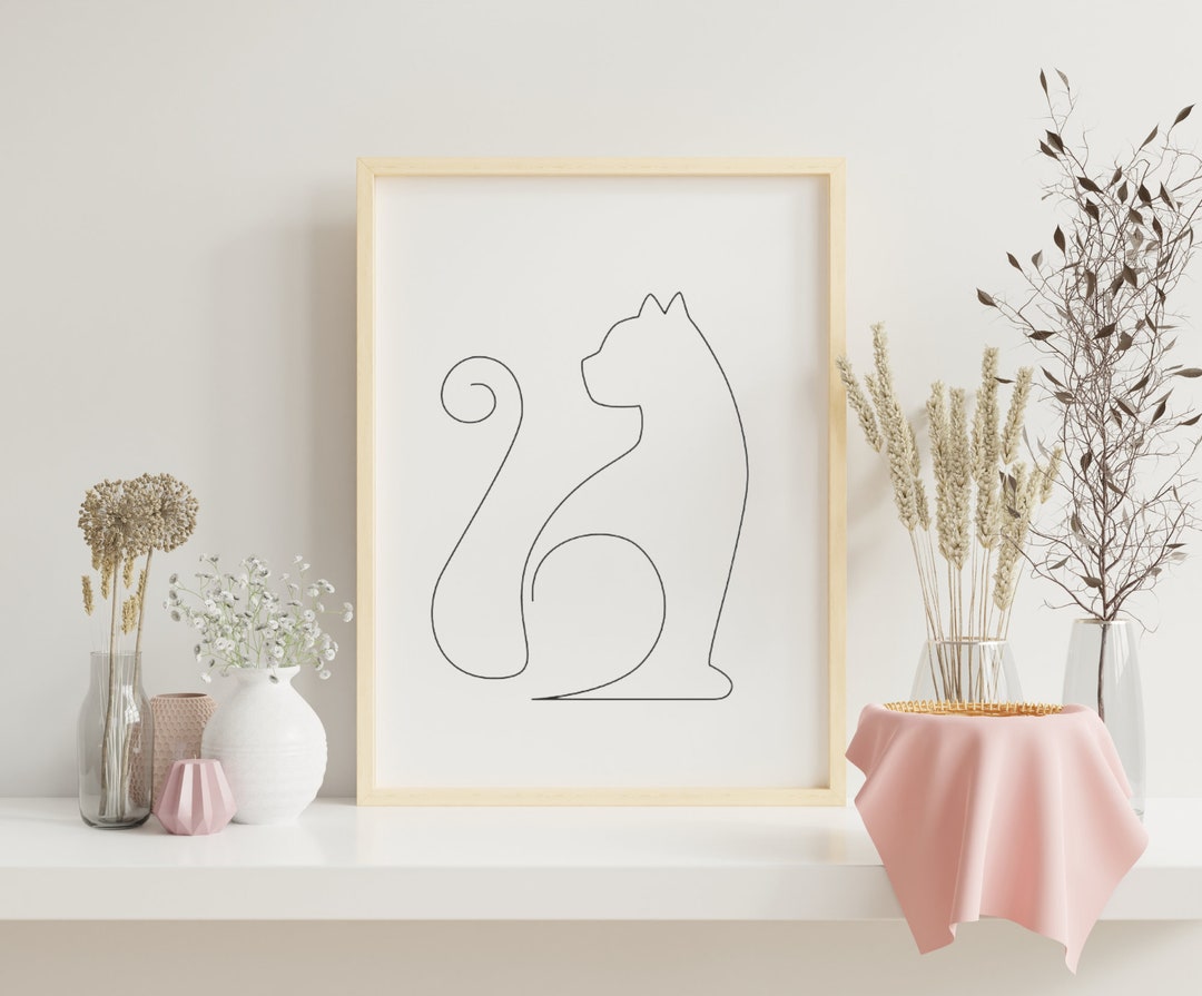 Cat Line Art Prints, Cat Arts ,art Prints, Cat Art Wall Art, Unique ...