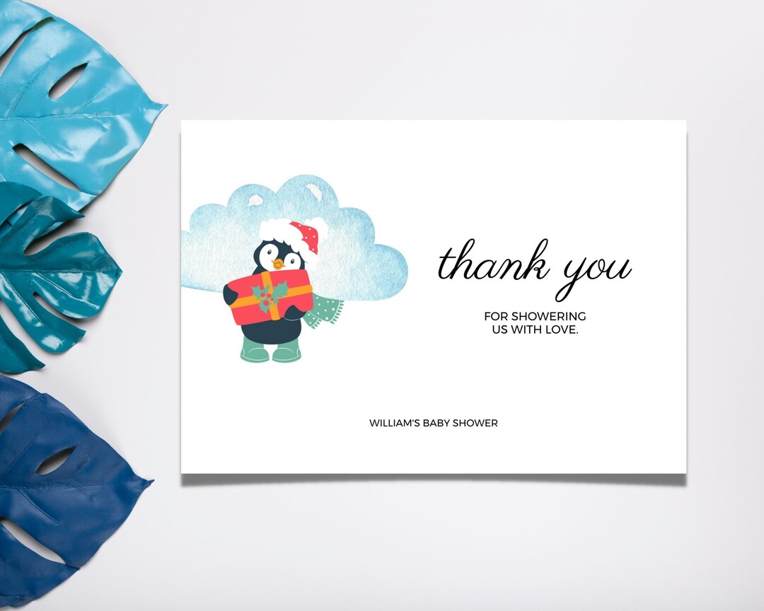 Penguins Thank You Card, Flat and Tent-fold, Editable Gender Neutral ...