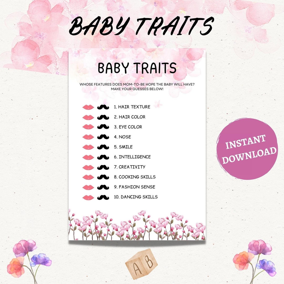 Baby Traits Game for Baby Shower, Minimalist Baby Shower Games, Mommy ...