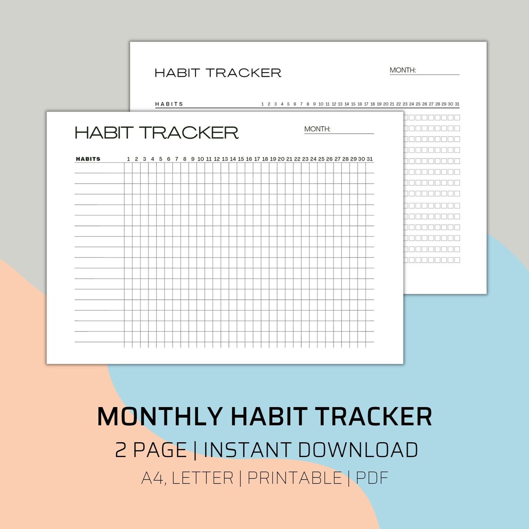Monthly Habit Tracker, Habit Tracker Digital, Simple Minimalist ...