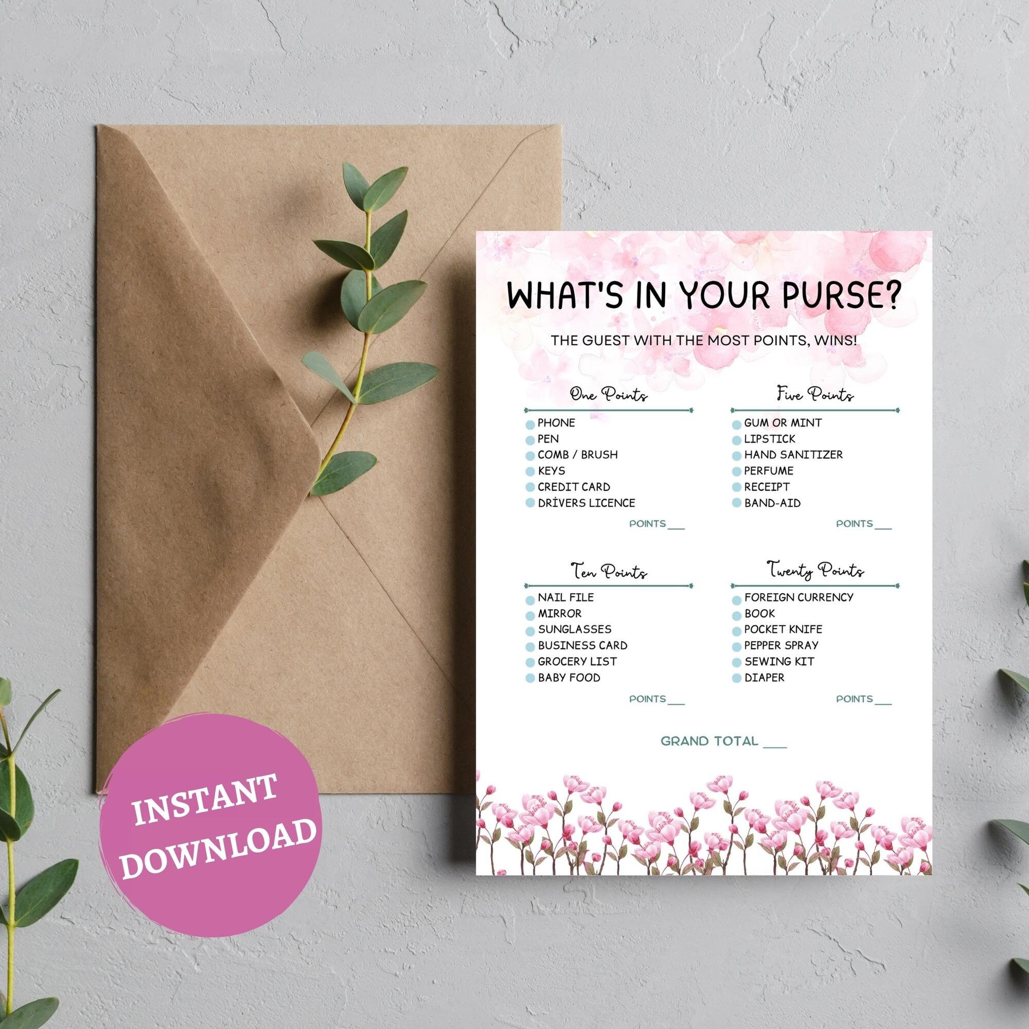 What's in Your Purse Game, Printable Baby Shower Game, Purse Game, Baby ...