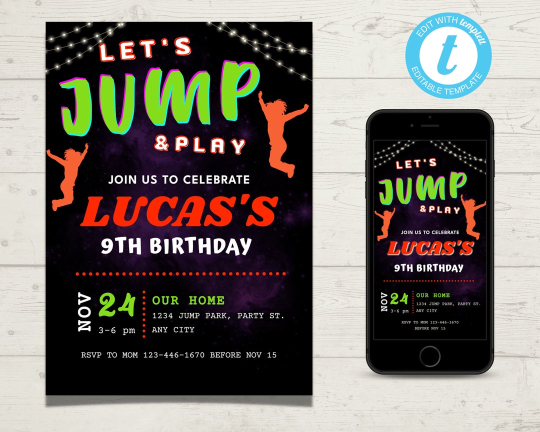 Trampoline Park Birthday Invitation, Trampoline Birthday Invitation ...