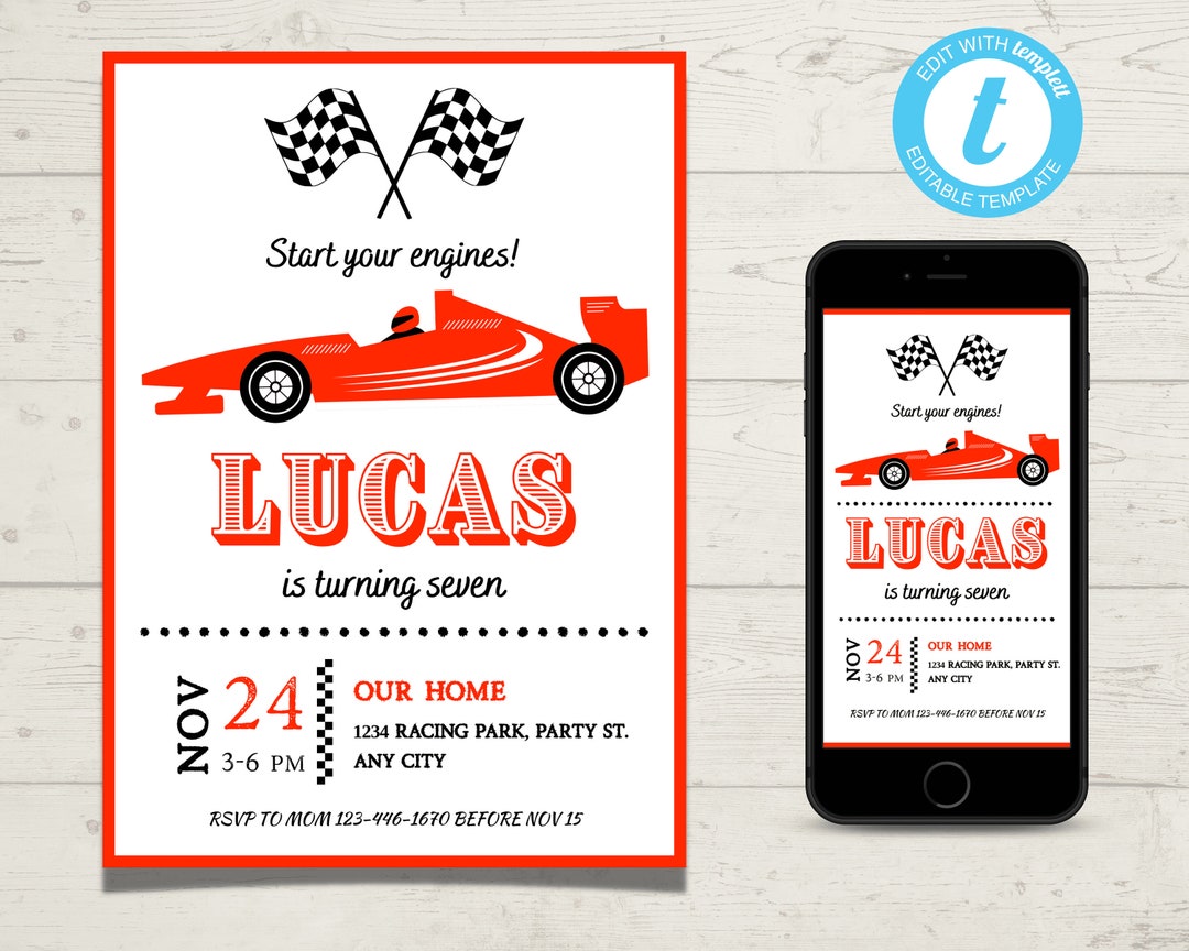 Editable Race Car Birthday Invitation, Fast One Birthday Invitation ...