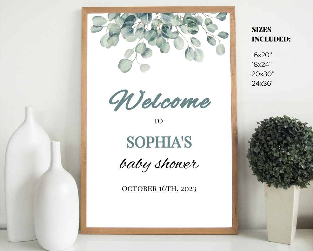 Eucalyptus Welcome Sign, Greenery Baby Shower Sign, Editable Welcome ...