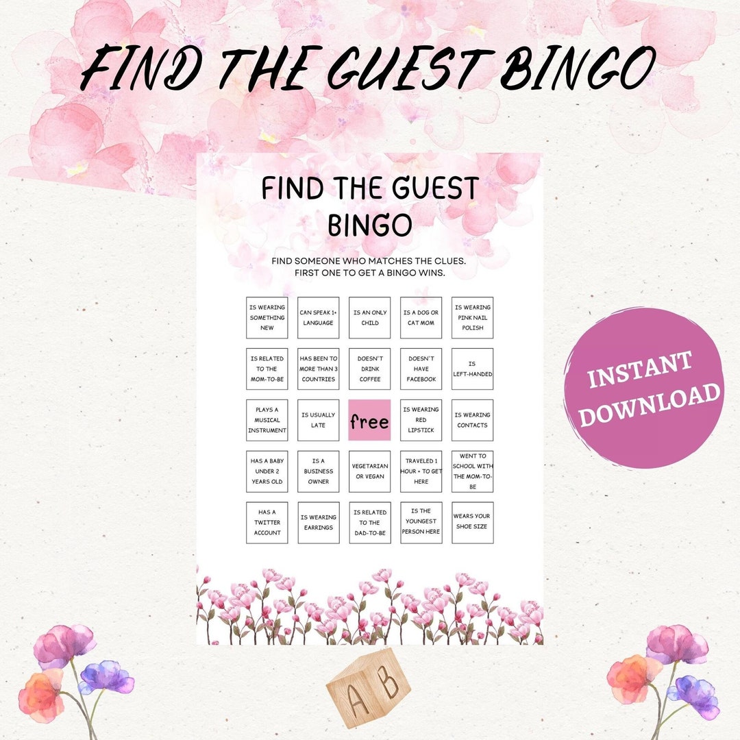 Find the Guest Bingo Game, Baby Shower Find the Guest Bingo, Baby Bingo ...