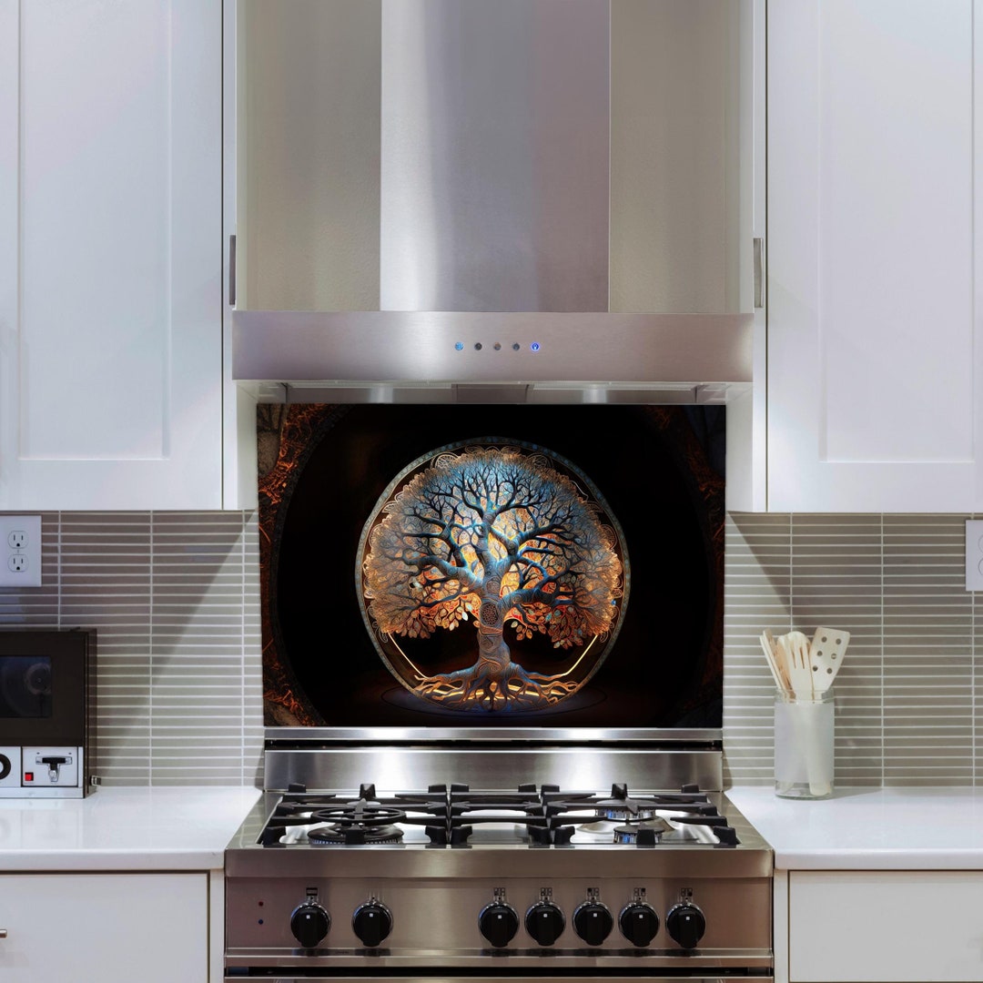 Life of Tree Backsplash Tiles, Tempered Glass Backsplash, Backsplash ...