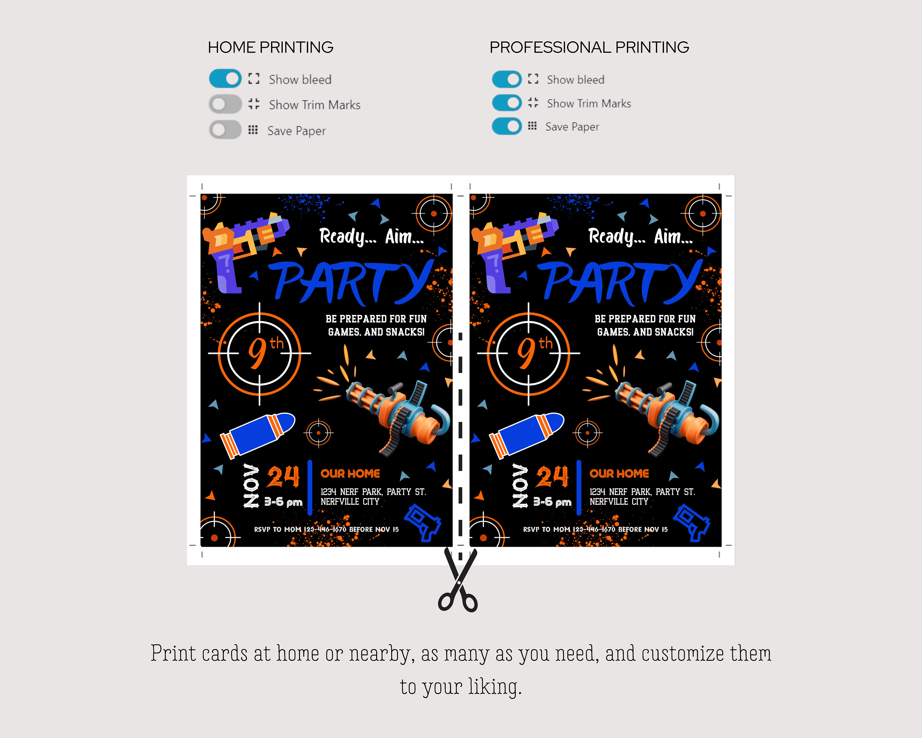 Editable Birthday Invitation Template, Dart Gun Invitation Editable ...