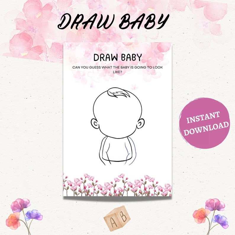 Draw Baby, Baby Shower Games, Minimalist Theme, Baby Shower Party Games ...