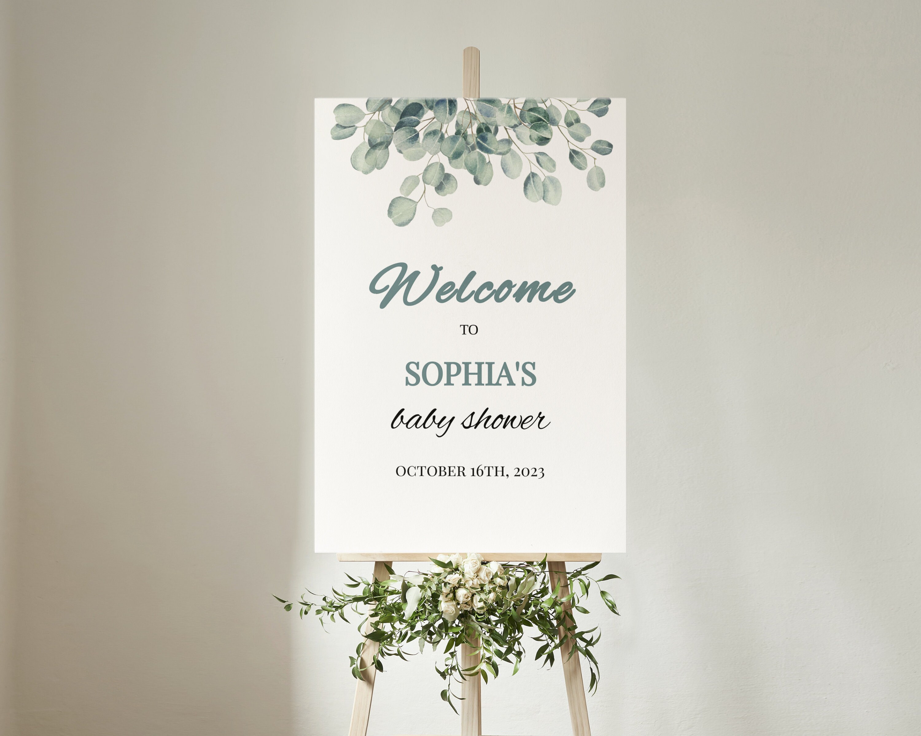 Eucalyptus Welcome Sign, Greenery Baby Shower Sign, Editable Welcome ...